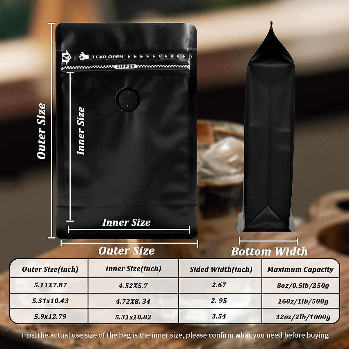 NEW Upgraded Coffee Bags with Valve (50 PCS, 32 oz/2 lb) Black High Barrier Aluminum Foil Flat Bottom Standing Coffee Bean Storage Bags, Reusable Heat Seal Side Zipper Pouches for Home and Store