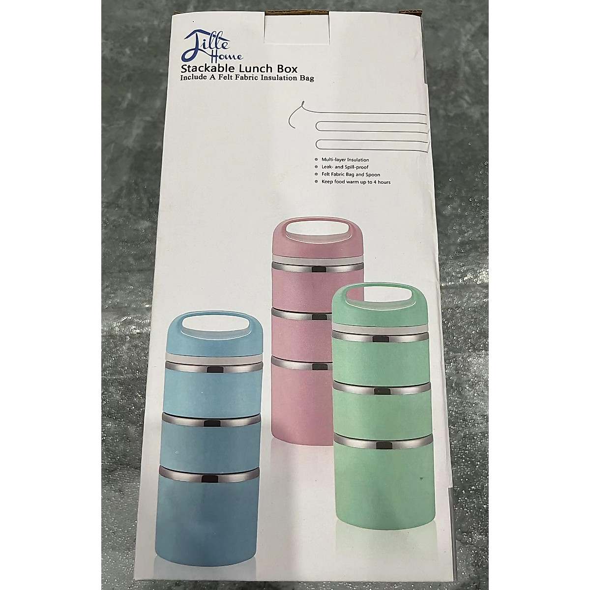 Lille Home Stackable Stainless Steel Thermal Compartment Lunch/Snack Box, 3-Tier Insulated Bento/Food Container with Upgraded Lunch Bag, Portable Cutlery Set and 3 Extra Silicone Seals, 43 OZ, Gray