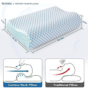 QUTOOL Neck Support Pillow for Sleeping, Cooling Memory Foam Pillow for Neck and Shoulder, Bed Pillow Side Back Stomach Sleeper Pillow for Adults
