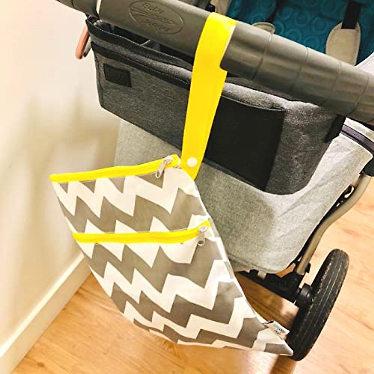 Waterproof Wet Dry Diaper Bags. 2 Pockets, Washable, Reusable for Beach, Pool, Daycare, Stroller, Snowboard Travel, Cloth Towel 12”x14” 2 Pieces (Navy Blue & Aqua)