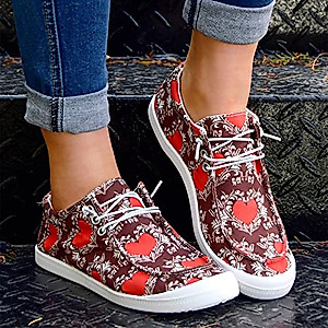 Women Shoes Casual Valentine Day Love Printing Sports Shoes Canvas Fashion Casual Shoes Narrow Shower Slippers Women Red