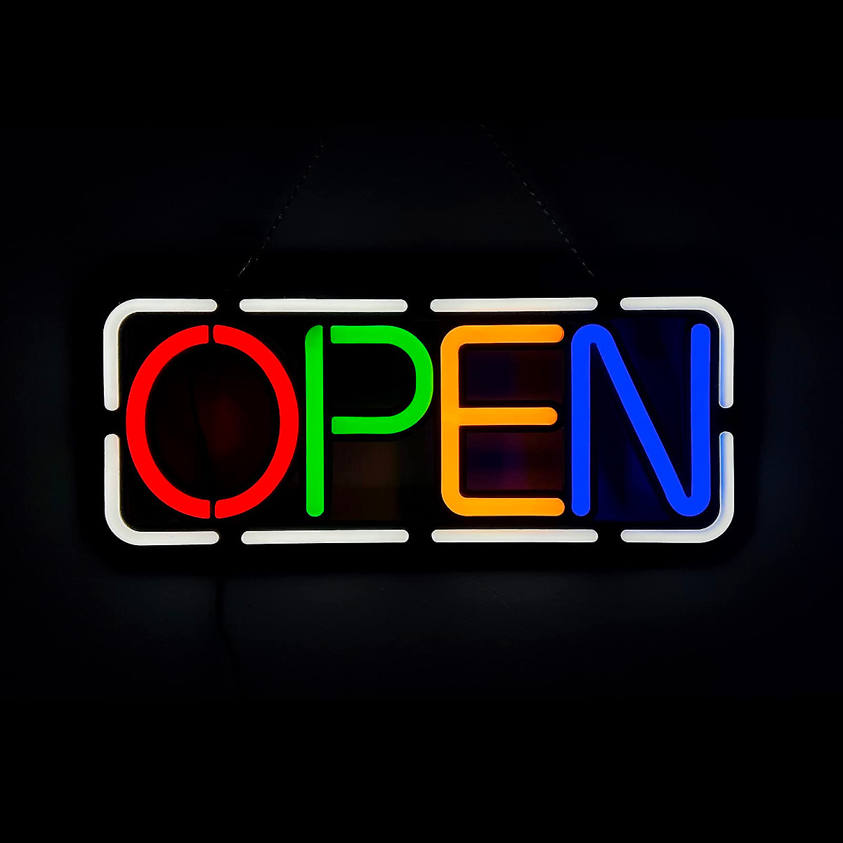 USEND LED Open Sign for Business Colorful Neon Open Sign 21.2x8.6inch High Visibility with Multiple Colors Changes 15V1.6A LED Open Sign with Two Modes Steady Light&Flashing Colorful LED Neon Open