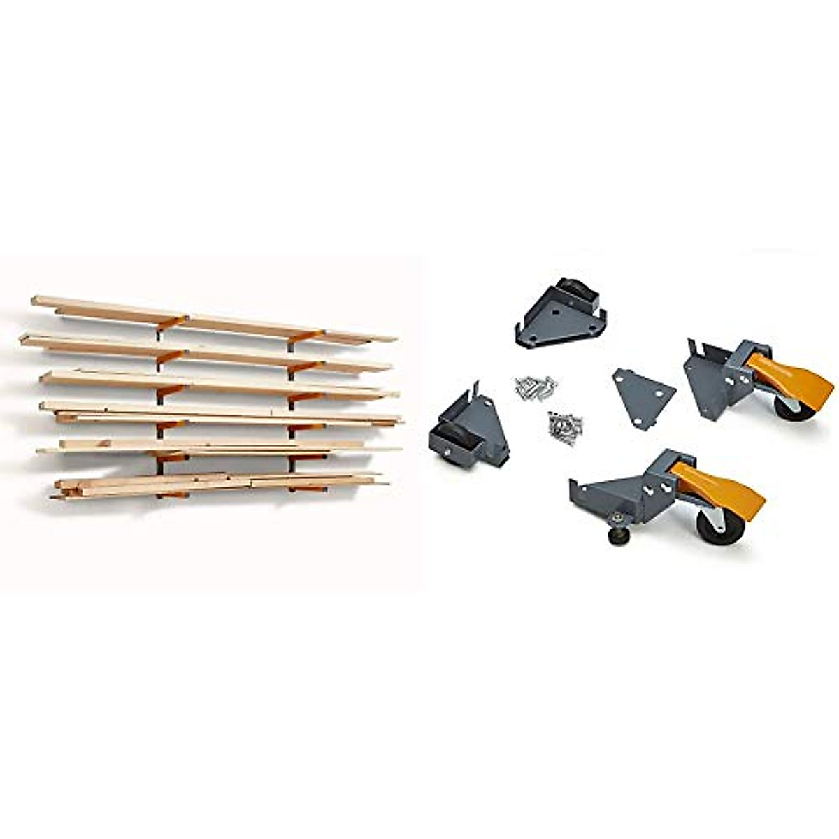Bora Wood Organizer and Lumber Storage Metal Rack with 6-Level Wall Mount, In Orange & Portamate Mobile Base Kit PM-1100-400 lb Capacity