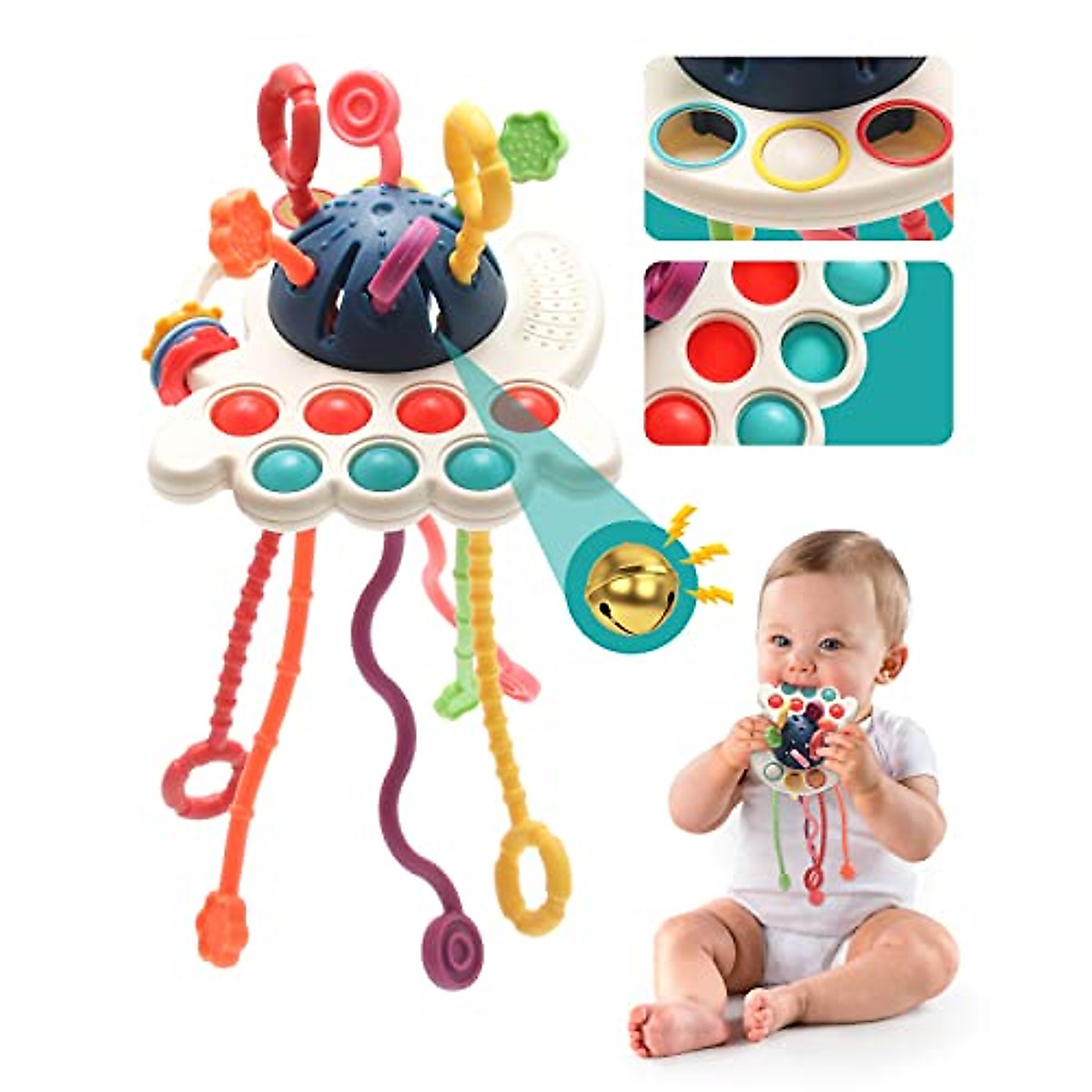 Montessori Toys for 1-3 Year Old, Silicone Pull String Activity Toys, Baby Sensory Toys with Rattle, Baby Travel Toys, Baby Teething Toys fine Motor Skills Toddler 18m+ Birthday Gift for Toddlers