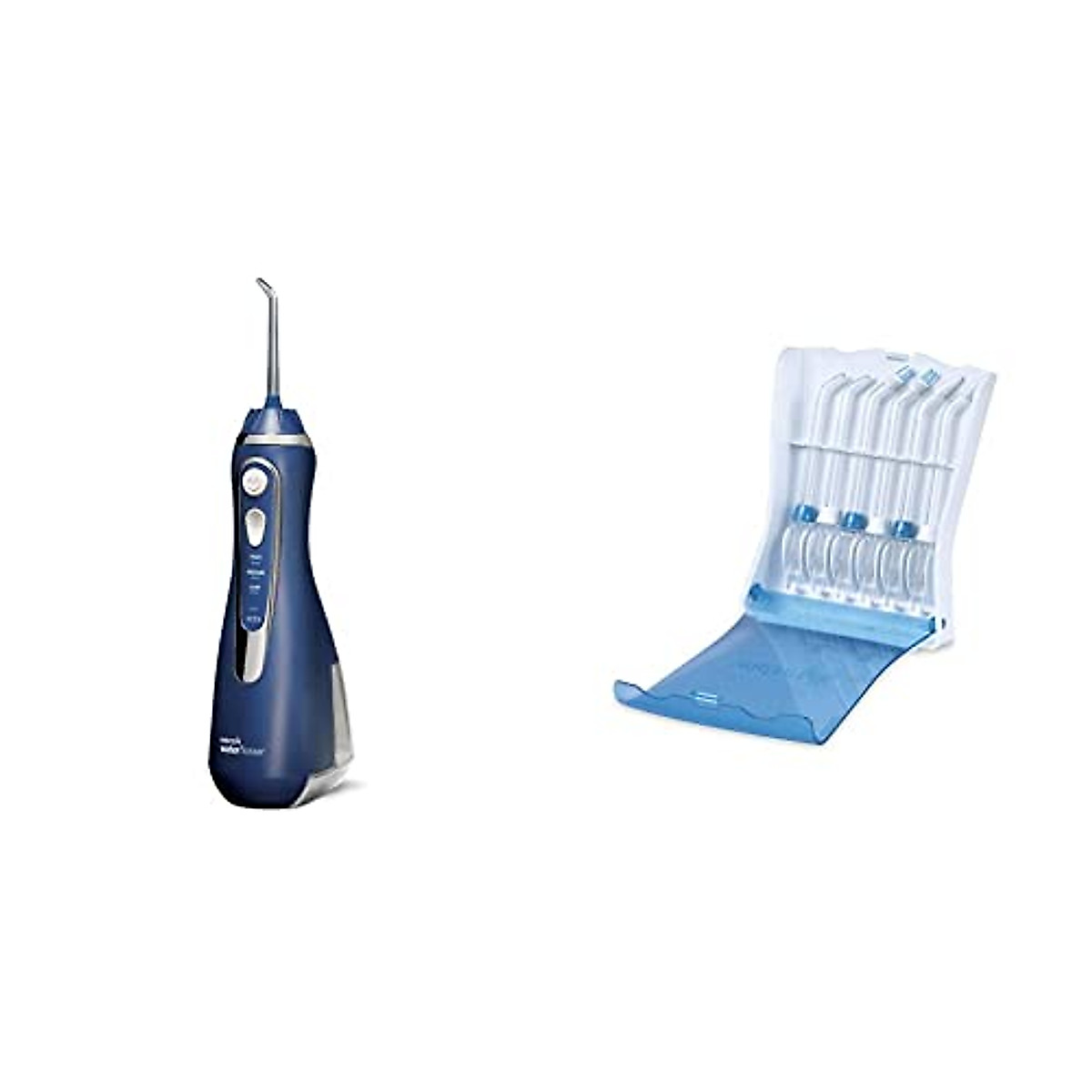 Waterpik Water Flosser Tips Storage Case and 6 Count Replacement Tips, Convenient, Hygienic and Sturdy Storage Case with Cordless Water Flosser Rechargeable Portable Oral irrigator Wp-560 White