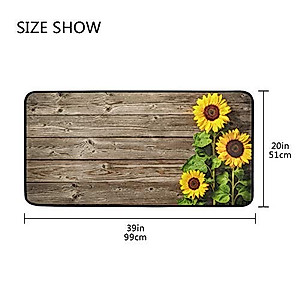 Sunflowers On Wood Board Design Non-Slip Soft Kitchen Mats Bath Rug Runner Doormats Carpet for Home Decor, 39" X 20"