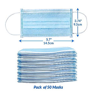 Reli. Kids Face Mask (50 Masks) Kids Disposable Face Mask for Children - 3 Layers - Small Size, Breathable - Ear Loop Face Mask for Kids/Children - 50 Pack Pc (Blue)
