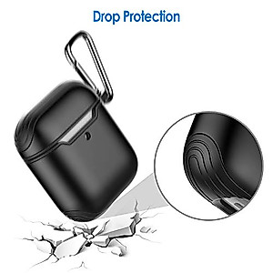 JETech Case Cover for AirPods (1st & 2nd Generation), PC and TPU, Protective Skin with Keychain (Black)