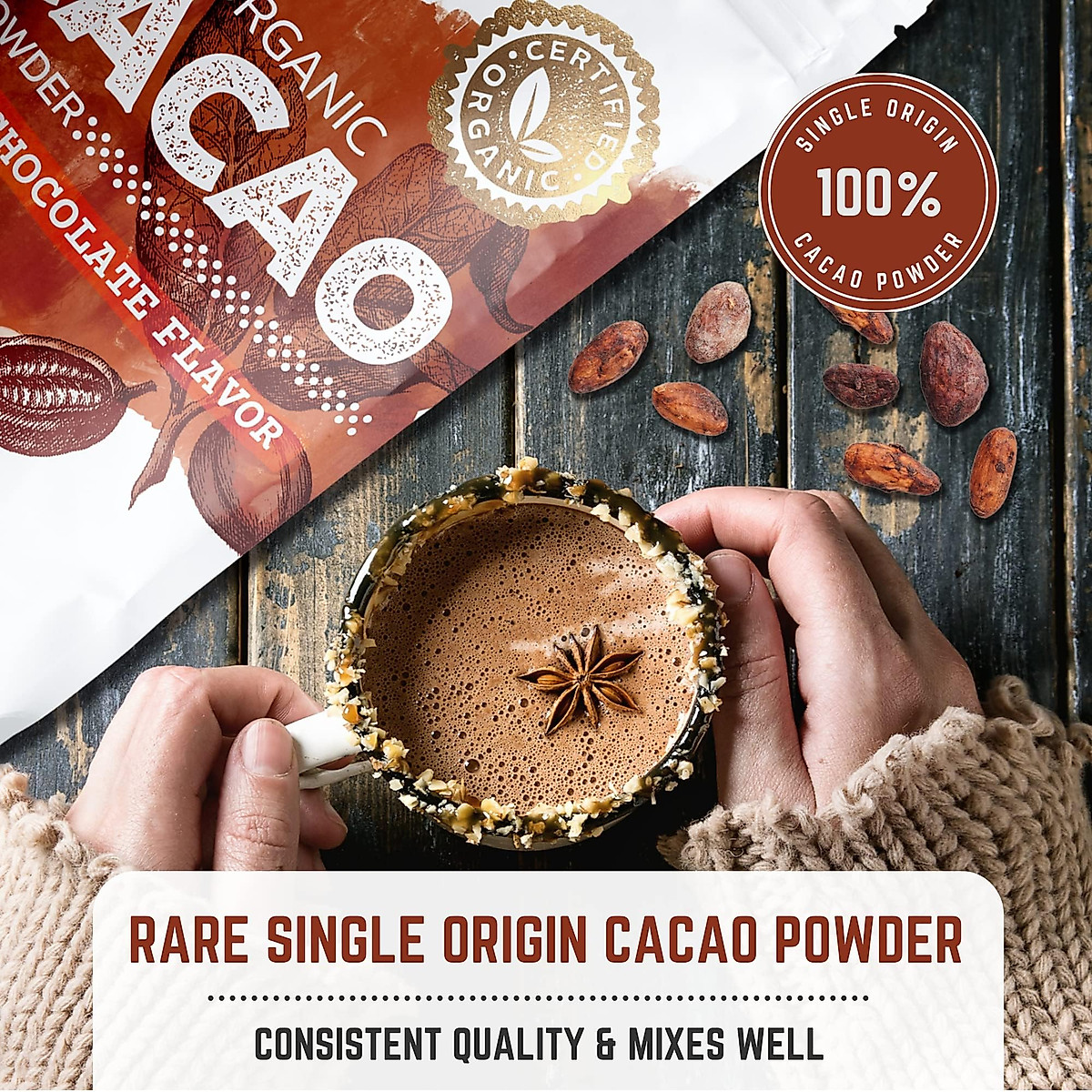 Cacao Powder Organic Raw - Natural Unsweetened Cocoa - Rich Dark Chocolate Taste - Make Sugar-Free, Vegan, Keto & Gluten-Free Hot Chocolate’s and Recipes - 1lb/ 16oz
