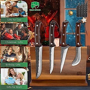 FULLHI 11pcs butcher knife Boning Knife set & Magnetic Knife Block Holder With Sheath High Carbon Steel Fish Knife Chef Knife For Kitchen, Camping, BBQ