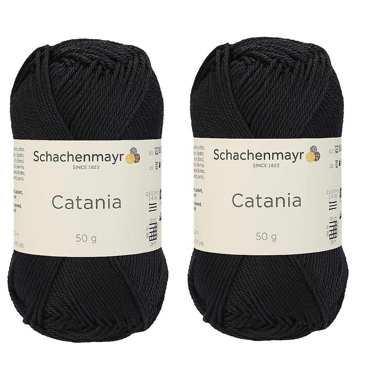 [ Set of 2 Skeins ] SMC Catania Originals 100% Mercerized Cotton Yarn, Total 3.52 Oz. Each 1.76 Oz (50g) / 136 Yrds (125 m) Amigurumi Yarn Fine-Sport 2 (110 Black)