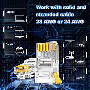 CableGeeker RJ45 Pass Through Connector, 110-Pack Cat6 RJ45 Connectors Ends, 8P8C UTP Network Modular Plug for Solid or Stranded UTP Ethernet Cable