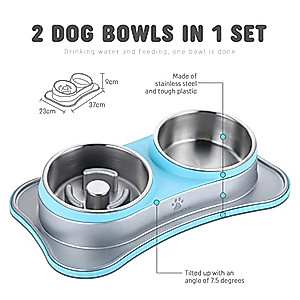 Slow Feeder Dog Bowls DOKIPETTY Stainless Steel Raised Dog Bowl for Small Sized Dogs Puppy Metal Dog Bowl and Water Bowl for Travel and Home