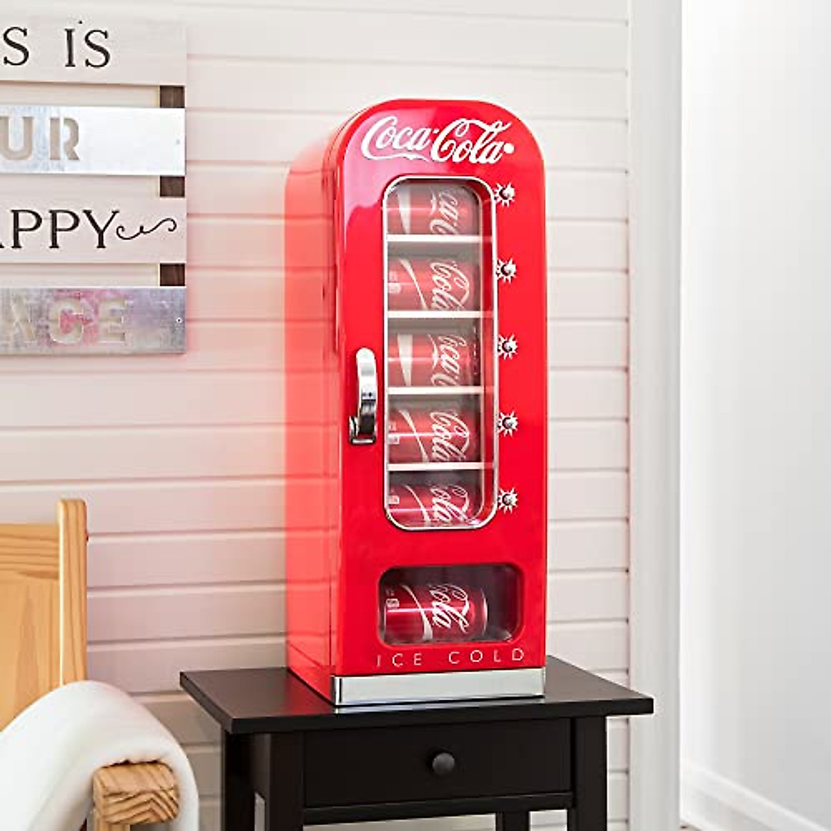 Coca-Cola Retro Vending Machine Style 10 Can Mini Fridge with Display Window, AC/DC Portable Beverage Cooler for Soft Drink Cans, Includes 12V and AC Cords, for Home Office Dorm Cottage, Red