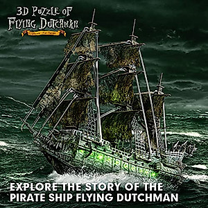 3D Puzzles for Adults Green LED Flying Dutchman 360 Pieces Haunted Pirate Ship Arts & Crafts for Adults Gifts for Men Women Model Kits, Lighting Ghost Ship Decor Brain Teaser Puzzles for Adults