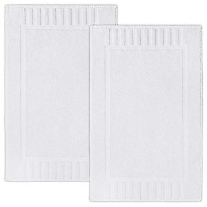 White Classic Luxury Bath Mat Floor Towel Set - Absorbent Cotton Hotel Spa Shower/Bathtub Mats [Not a Bathroom Rug] 22"x34" | 2 Pack | White