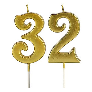 Gold 32nd & 23rd Number Birthday Candles for Cake Topper, Number 32 23 Glitter Premium Candle Party Anniversary Celebration Decoration for Kids Women or Men