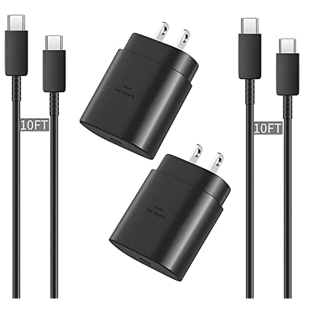 Super Fast Charger Type C,2Pack 25W USB Type C Fast Wall Charger Block with 10FT C Charging Cable for Samsung Galaxy S22/S22 Ultra/S22+/S21/S21 Ultra/S21+/S20/S20 Ultra/Note 20 Ultra/Note 10/Z Fold 3