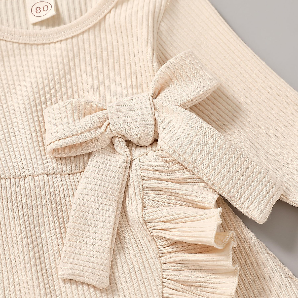 YOUNGER TREE Toddler Baby Girls Fall Clothing Solid Cotton Pit Irregular Skirt Winter Dress Long Sleeve Skirt Outfits(Ruffle-Beige, 2-3T)