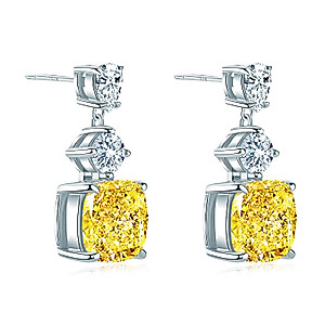 Sterling Silver Dangle Earrings for Women Hypoallergenic Earring Jewelry Yellow Cubic Zirconia Diamond Anniversary Birthday Valentine's Day Gifts for Her Wife Girlfriend Mom