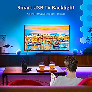 Hiromeco Bluetooth 21FT TV LED Backlight for 82 95 Inch, USB TV Background Lights Kit with APP Control, Music and Multiple Scene Mode, 16 Million Colors Changing Lights for PC Monitor Gaming Room.