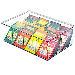 Youngever Large Plastic Tea Packet Organizer with Lids, Reusable Food Packet Storage Container Divided into 8 Compartments, Tea Bags Storage Bin (11" x 7.5" x 4")