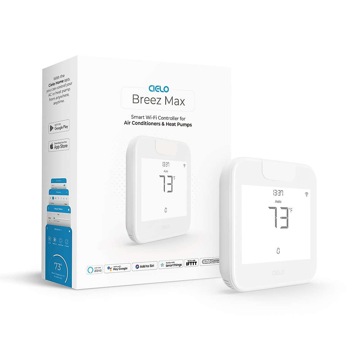 Breez Max | Smart AC Controller | WiFi Thermostat for Mini-Split, Window, Portable ACS/Heat Pumps | AI-Based Tech | Free App, No Subscriptions | Alexa, Google, Siri Shortcuts, IFTTT (White)