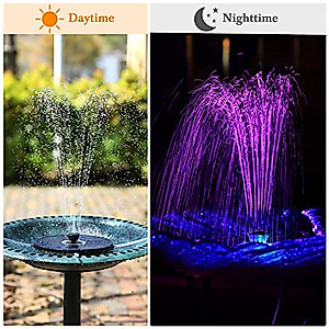 AMZtime LED Solar Fountain Pump 5.5W with Color LED Lights and 2000mAh Battery, 7 Nozzles Solar Bird Bath Fountain Pump, for Outdoor, Garden, Pond, Bird Bath, Swimming Pool