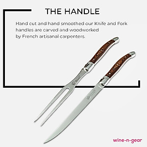 Laguiole California Carving Knife and Fork Set (11 inch) - Rosewood - Stainless Steel - Ergonomic Handles - Stored in a California Oakwood Gift Box