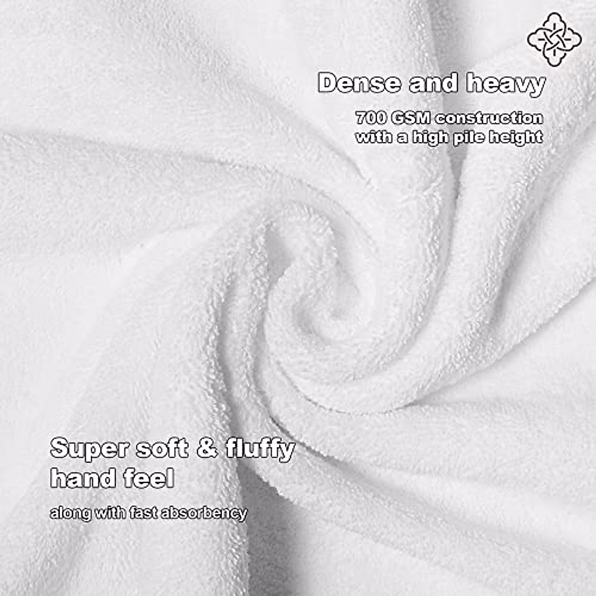BIOWEAVES 100% Organic Cotton 700 GSM Plush 6-Piece Towel Set GOTS Certified, 2 Bath Towels, 2 Hand Towels & 2 Washcloths - White