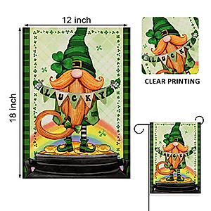 Covido Home Decorative St. Patrick's Day Gnome Garden Flag, Lucky Pot Gold Coins Shamrock Clover Yard Outside Decorations, Irish Luck Outdoor Small Decor Double Sided 12x18