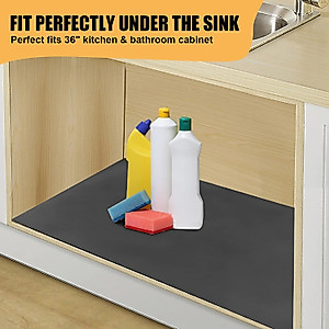 Under Sink Mats, 34" X 22" Or Smaller Cut to Fit Under Sink Shelf Liner for Kitchen Bathroom Cabinets, Absorbent & Drying Shelf Liner for Bathroom Vanity Cabinets, Dark Grey