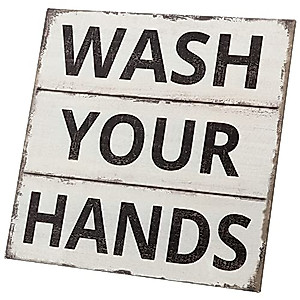 Barnyard Designs Wash Your Hands Sign Primitive Country Farmhouse Bathroom Quotes Home Decor Sign 11” x 11”