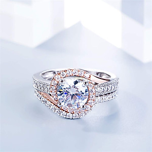 Jeulia Split Shank Halo Diamond Engagement Ring Sterling Silver CZ Wedding Set Round Cut Solitaire Bridal Set Promise Anniversary Rings with Jewelry Box (9.5)