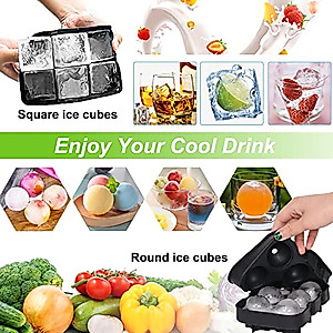 Hocerlu Ice Cube Trays (Set of 2), Silicone Sphere Ice Cube Mold with Lid & Large Square Ice Tray - Melt Slowly and Less Dilution - for Whiskey, Cocktails and Homemade Freezer - Easy Release, Black
