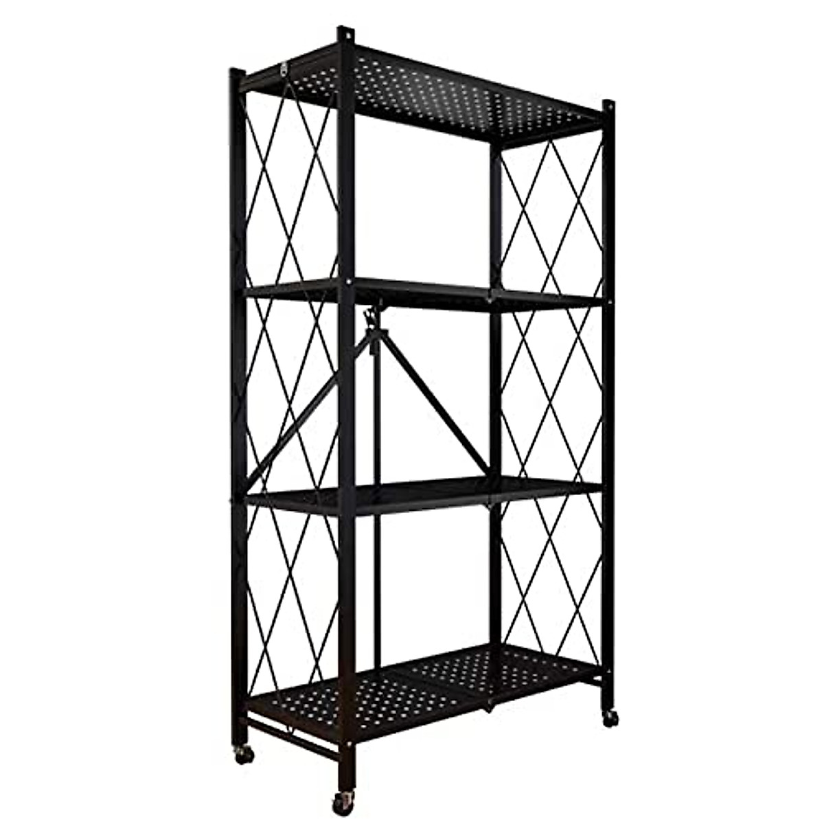 Storage Shelves, Closet Organizers and Storage 4-Shelf Foldable Metal Shelving Units 28" W x 14" D x 50" H for Garage Kitchen Bakers, Collapsible Organizer Rack, Heavy Duty on Wheels (4 -Shelf)