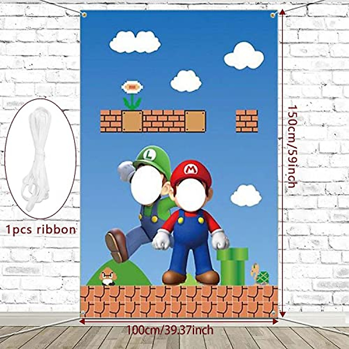 Super Bros Photo Door Banner,Cartoon Large Fabric Kids Face Photography Decoration Backdrop Boys Birthday Party Game Supplies Props Background (Super Bros)