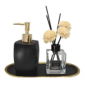Soap Pump Dispenser Nordic Light Luxury Ceramic Soap Dispenser Pump Bottle Shampoo Bottle 425ML Soap Dispenser Tray Bathroom Decoration Supplies Bottles Dispenser (Color : Gold)