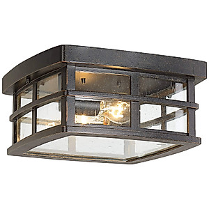 John Timberland Neri Mission Flush-Mount Outdoor Ceiling Light Fixture Oil Rubbed Bronze 12" Clear Seedy Glass for Exterior House Porch Patio Outside Deck Garage Front Door Garden Home Gazebo