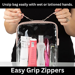 BORSALI Travel Bottles for Toiletries, TSA Approved 3 oz Travel Size Containers for Liquids, Flat Refillable Empty Squeeze Pouches for Shampoo & Conditioner, 18 Piece Set with TSA Approved Bag - Taupe