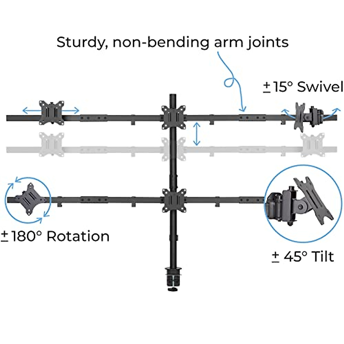 Stand Steady Clamp-On 6 Monitor Mount Desk Stand | Height Adjustable Monitor Stand with Full Articulation VESA Mount | Fits Most LCD/LED Monitors 17-27 Inches | Six Monitor Arm (Black)
