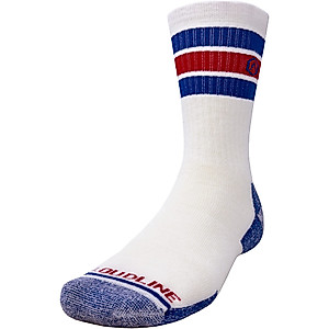 CloudLine Merino Wool Hiking Socks for Men and Women - Cushioned, Soft, Anti-Blister, Moisture Wicking, Made in USA - White/Blue, Size Large, 1 Pair