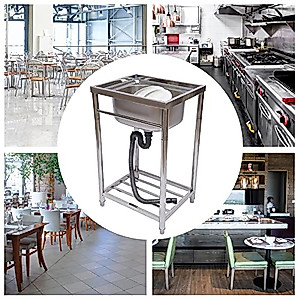 Commercial Kitchen Sink, Free Standing Stainless-Steel Single Bowl Restaurant Kitchen Sink, Prep & Utility Washing Hand Basin with Storage Shelve, Laundry tub for Indoor Outdoor