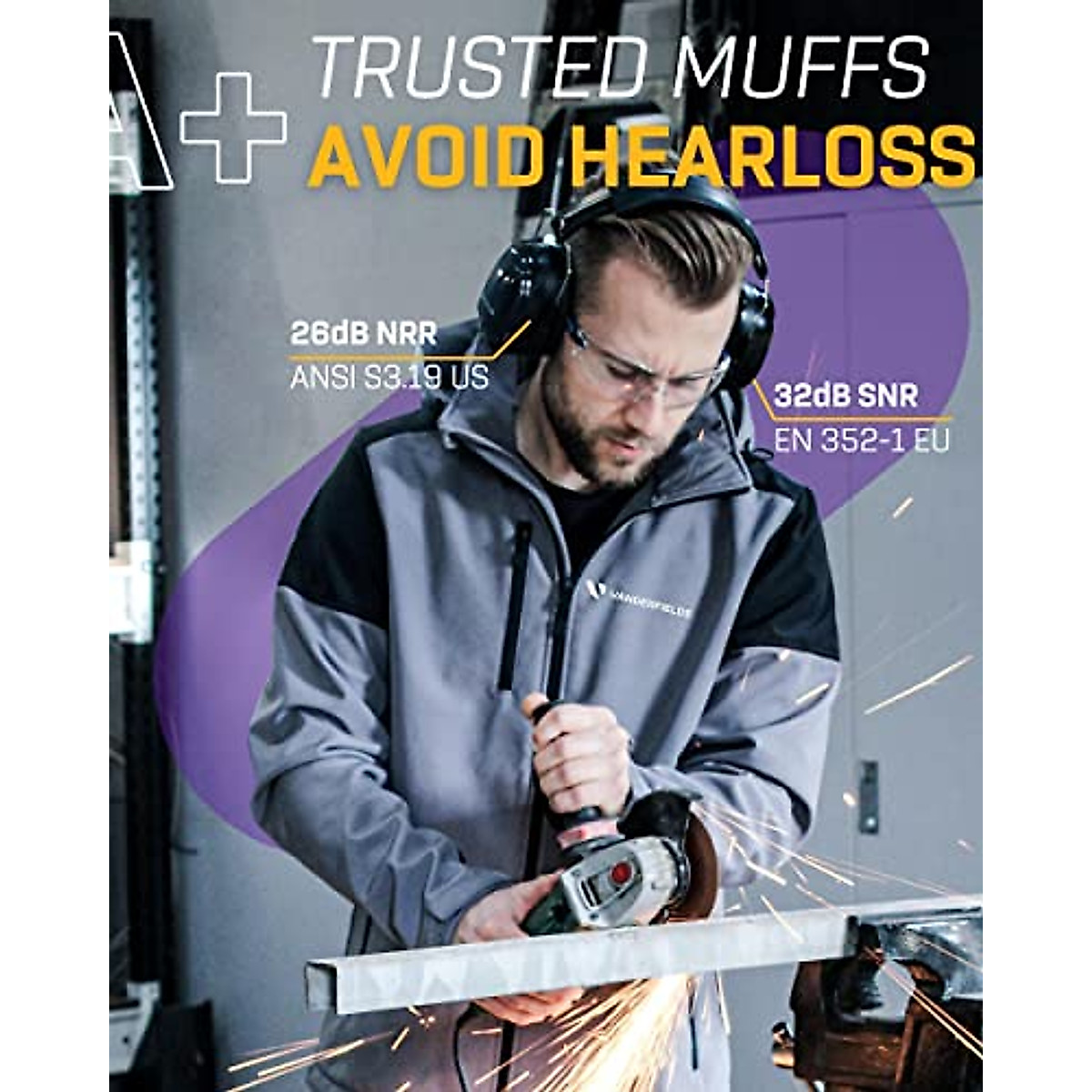 Vanderfields Ear Protection Earmuffs - Shooting Ear Muffs for Noise Cancelling - Passive Reduction for Safety Hearing - Adult Headphones for Lawn Mowing, DIY, Construction, Woodworking -Midnight Black