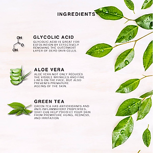 Rejuvenating Glycolic Acid Face Serum - Hyaluronic Acid, Vitamin C and Aloe Vera Helps Exfoliate and Minimize Pores, Reduce Acne, Breakouts, and Appearance of Aging and Scars - 2 Fl Oz