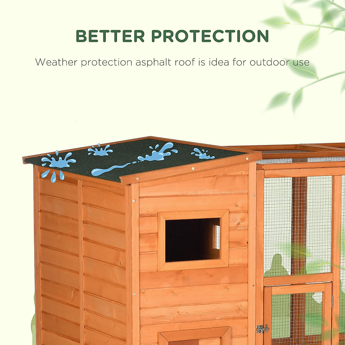 PawHut Outdoor Catio, Cat House Wooden Feral Cat Shelter, Cat Cage with Platforms, Waterproof Asphalt Roof, Ramps, 77" L, Natural