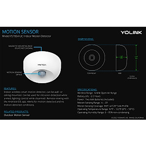 YoLink LoRa 1/4 Wireless Range Smart Motion Sensors, Indoor Motion Detector, Alexa, IFTTT, Home Assistant, Movement Detector App Alerts Remote Monitor, 2 Pack, YoLink Regular Hub Included