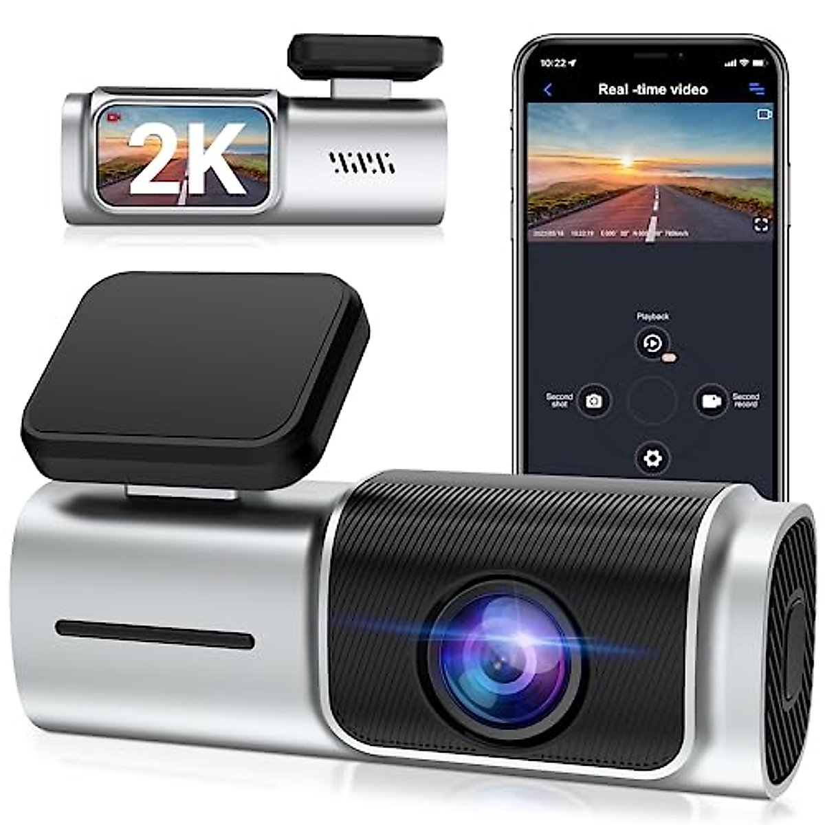 Front Dash Camera for Cars, 2K 2560P Dash Cam 1.47'' IPS Screen Car Camera Built-in WiFi, Mini Car Dashboard with Night Vision G-Sensor Voice Guidance 24H Parking Mode Loop Recording Support 128GB Max