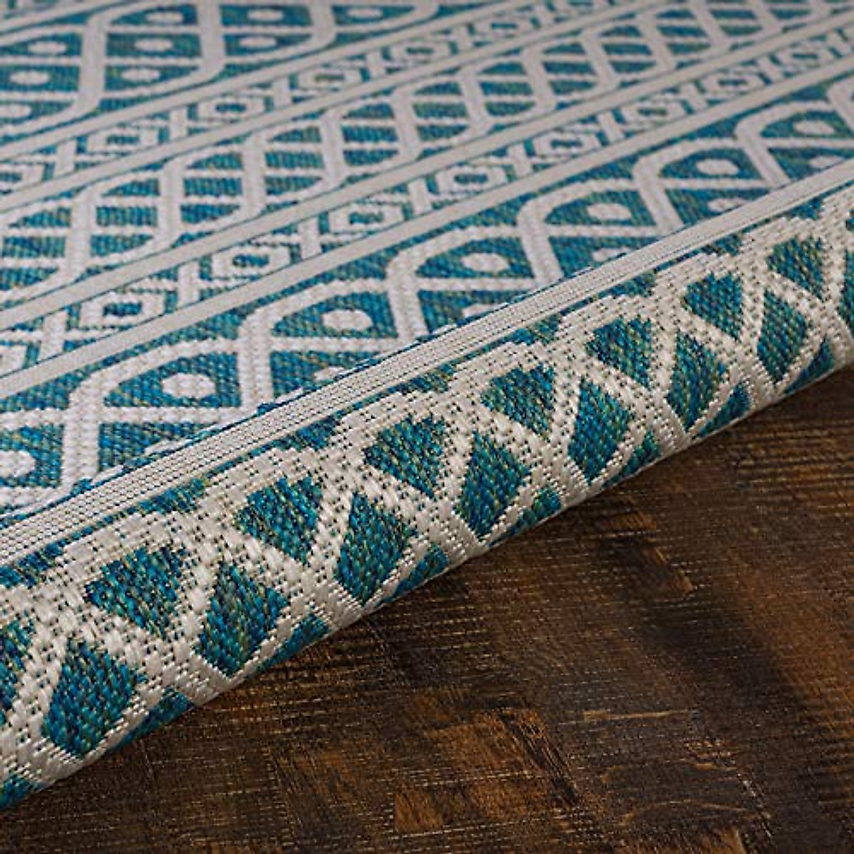 RUGBUGGERY Indoor Outdoor Anti-Fade Moroccan Boho Panel Area Rug 8'x10' Ocean Blue (Bohemian, Southwestern, Transitional, Pet Friendly, Non Shedding, Stain Resistant)