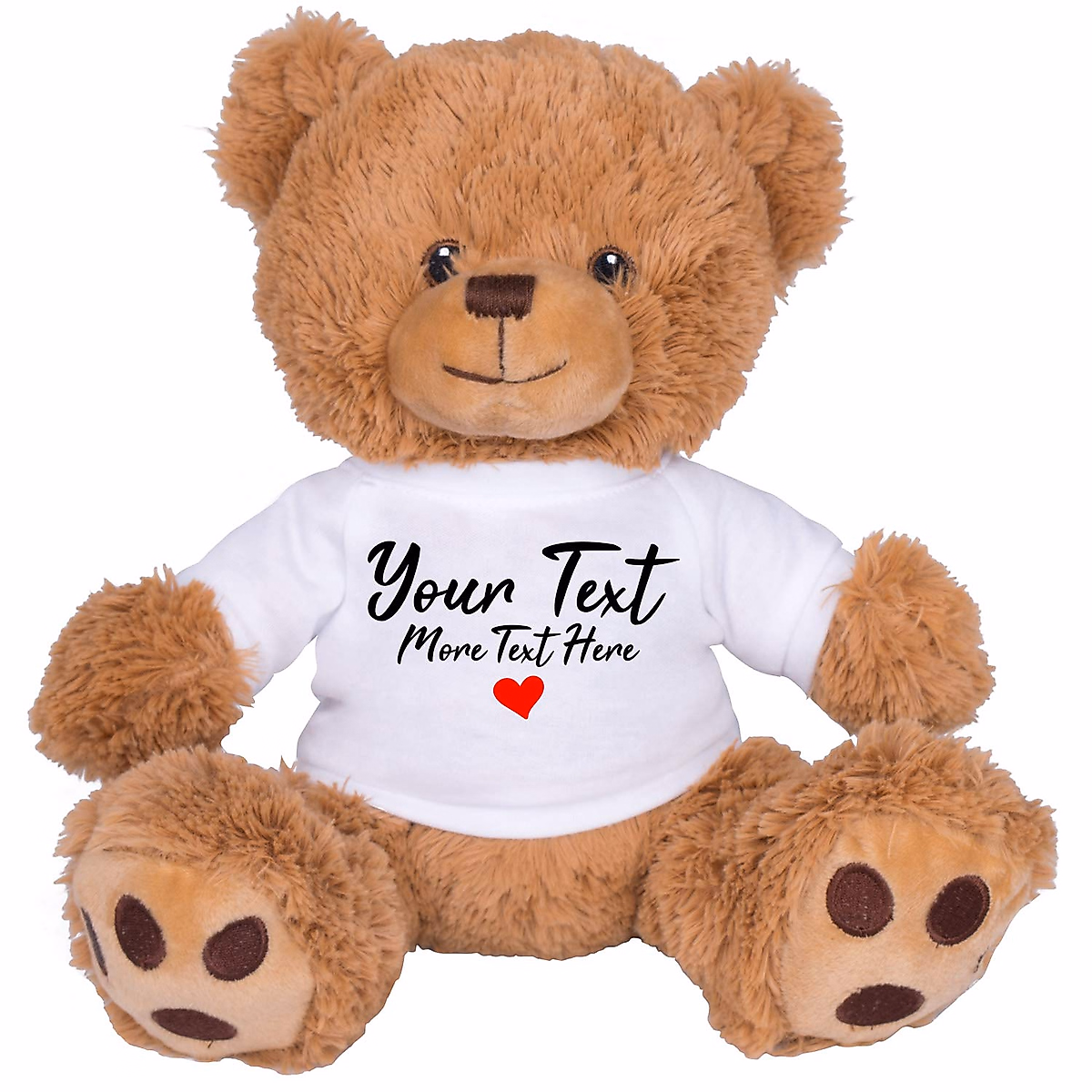 TeesAndTankYou Custom Teddy Bear 8 Inch with Custom Text, Personalized Gift for Anniversary, Graduation, Brown Stuffed Animal White Shirt YT